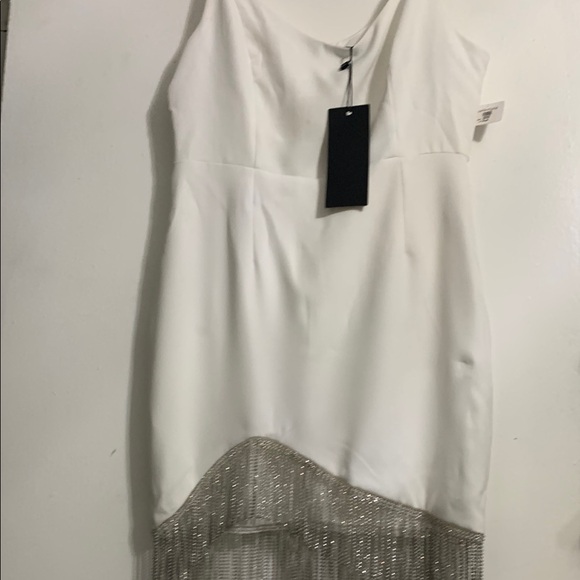 DO+BE | Dresses | Dobe One Shoulder White Dress With Silver Fringe ...